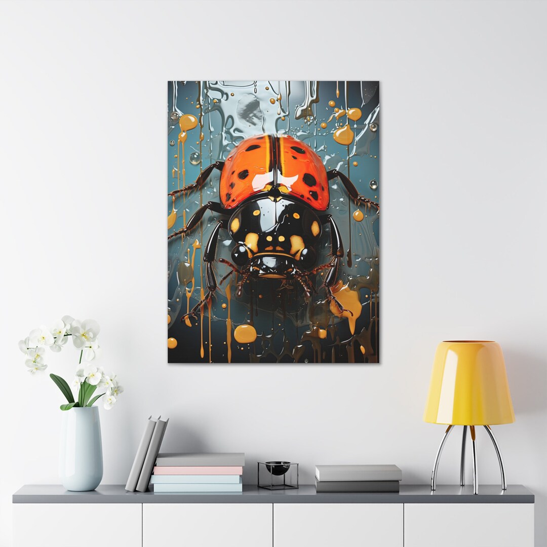 Vibrant Insect Ladybug Pop Art, Bug Canvas Print, Wet Look, Abstract ...