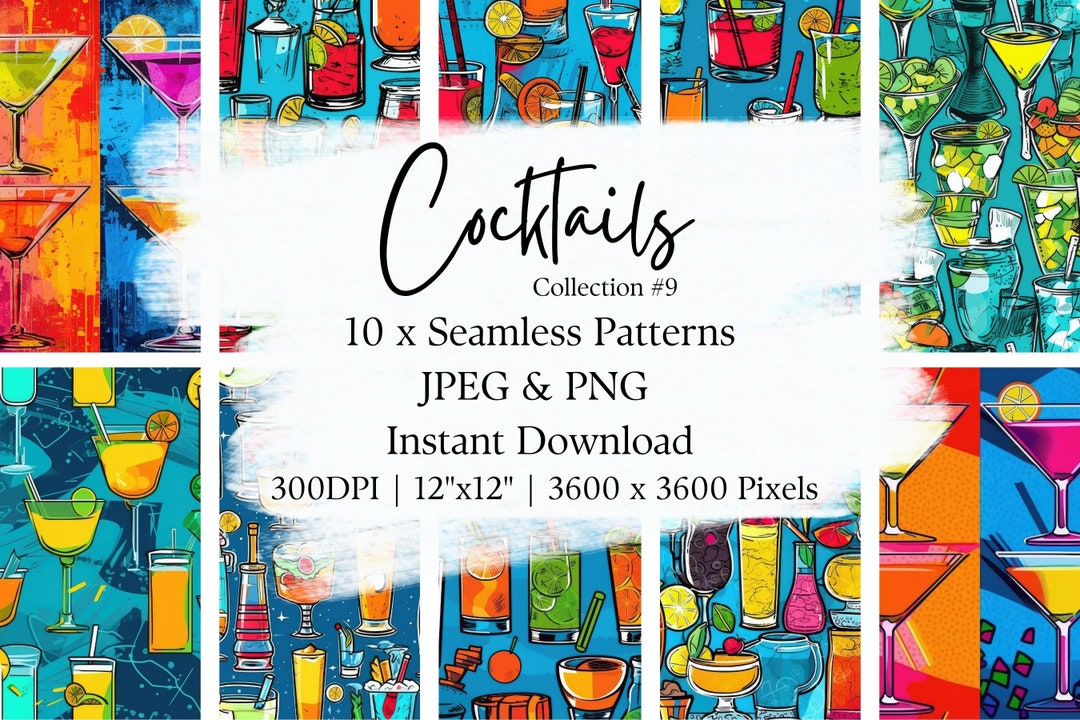 Cocktail Glasses Drawings Pattern, Cocktails Seamless Tile, Glassware ...