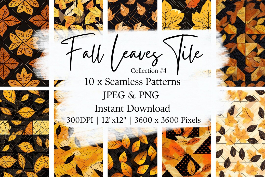 Gold Fall Leaf Tile, Seasonal Tile Pattern, Seamless Pattern Set ...