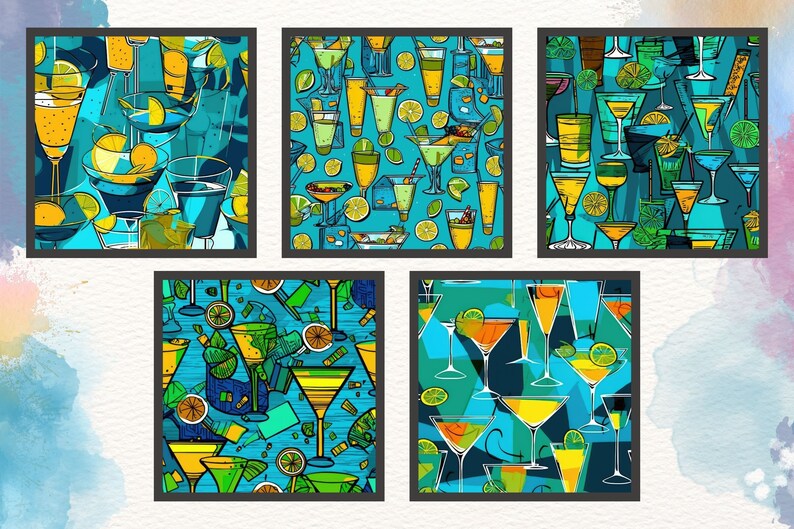 Cocktail Glasses Drawings Pattern, Cocktails Seamless Tile, Glassware ...