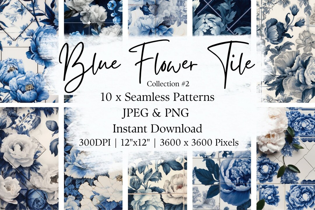 Blue & White Flower Tile Pattern | Seamless Pattern Set | Instant ...