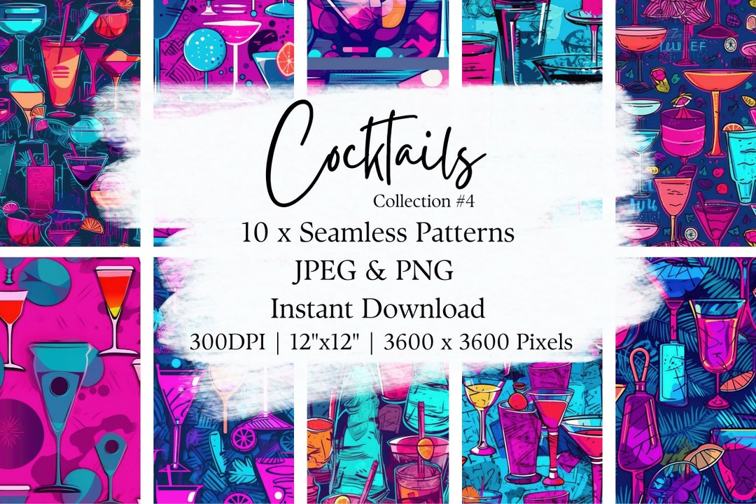Cocktail Glasses Drawings Pattern, Cocktails Seamless Tile, Glassware ...