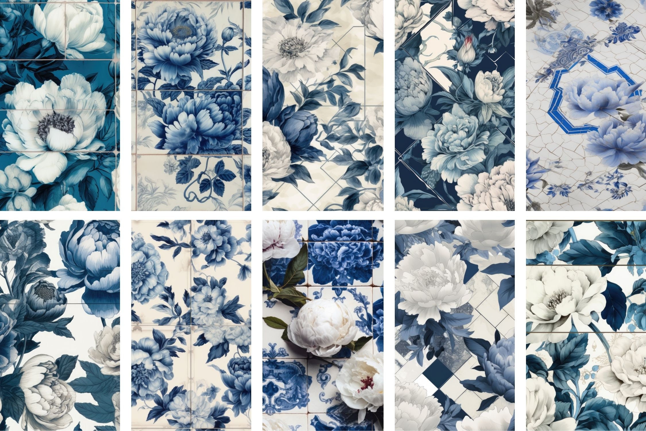 Blue & White Flower Tile Pattern | Seamless Pattern Set | Instant ...