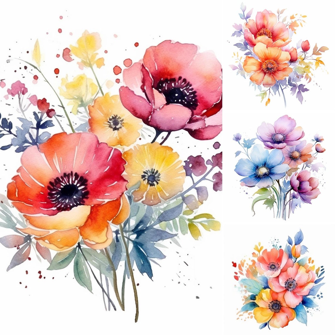 Flower Clipart Bundle 4, Pink Watercolor Clipart, Spring Floral Clipart ...