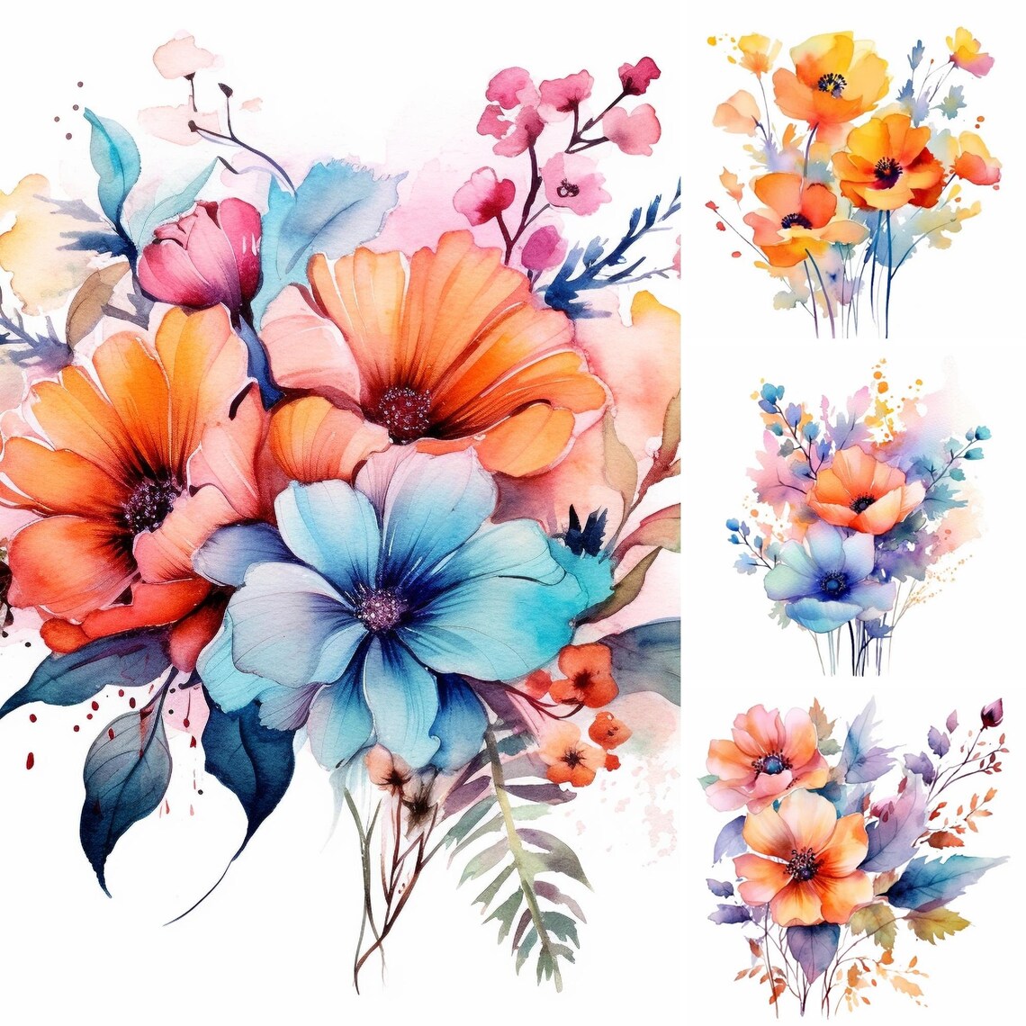 Flower Clipart Bundle #9, Pink Watercolor Clipart, Spring Floral ...