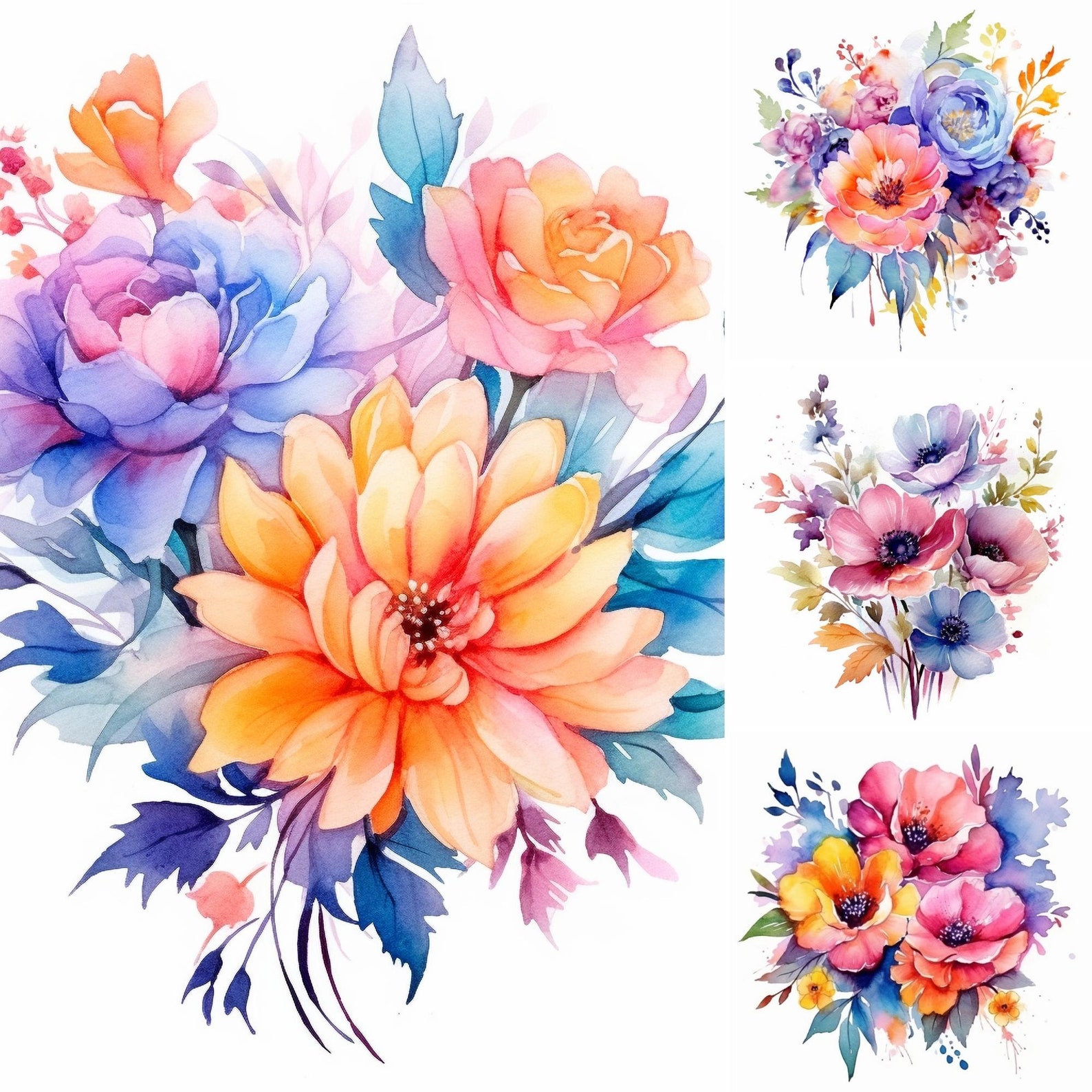 Flower Clipart Bundle #2, Pink Watercolor Clipart, Spring Floral ...