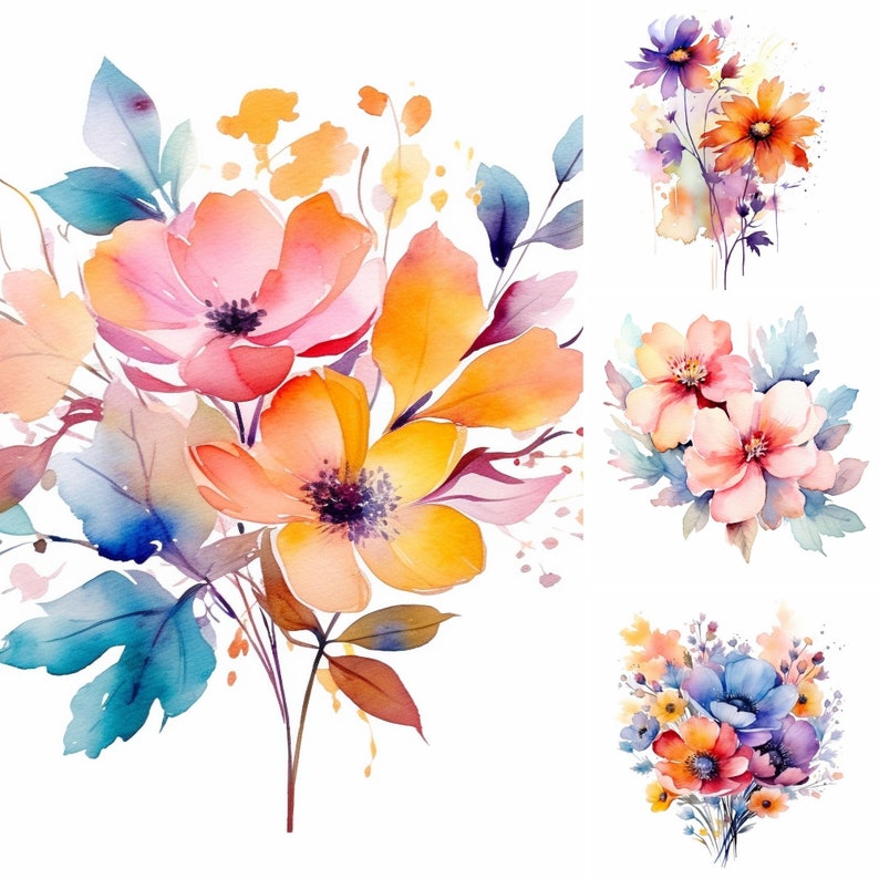 Flower Clipart Bundle 3 Pink Watercolor Clipart Spring - Etsy