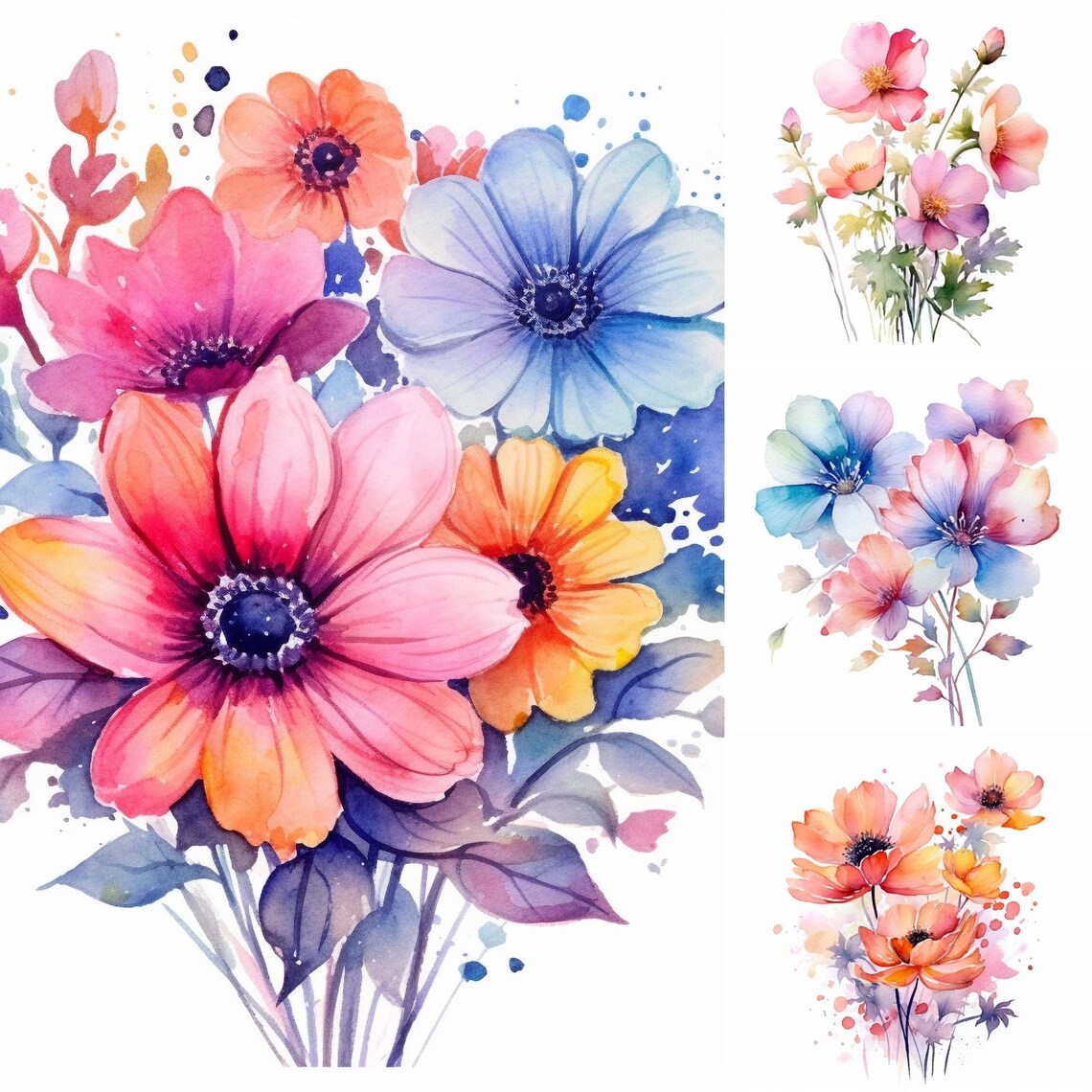 Flower Clipart Bundle #9, Pink Watercolor Clipart, Spring Floral ...