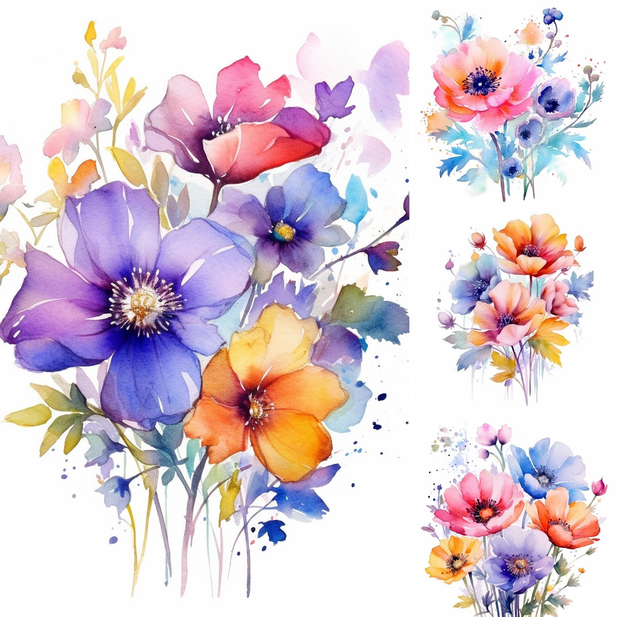 Flower Clipart Bundle 6, Pink Watercolor Clipart, Spring Floral Clipart ...