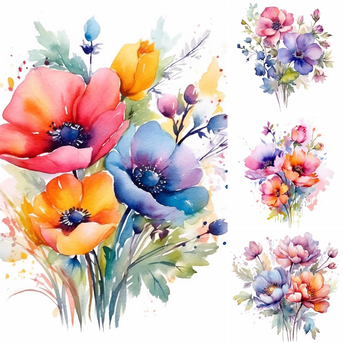 Flower Clipart Bundle #1, Pink Watercolor Clipart, Spring Floral ...