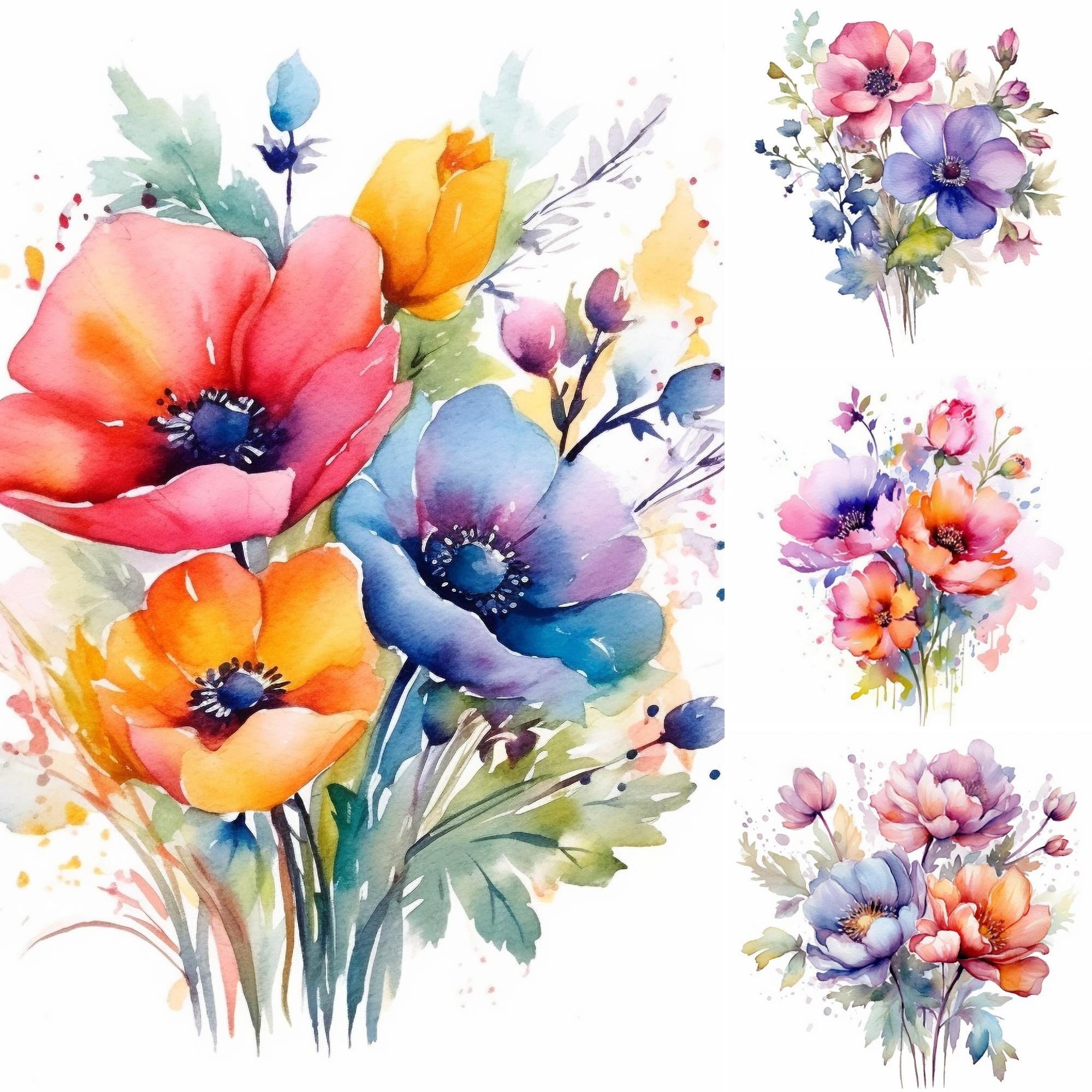 Flower Clipart Bundle #1, Pink Watercolor Clipart, Spring Floral ...