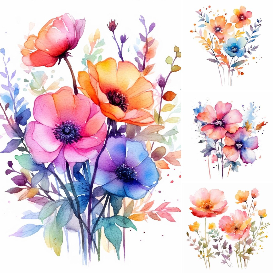 Flower Clipart Bundle #9, Pink Watercolor Clipart, Spring Floral ...