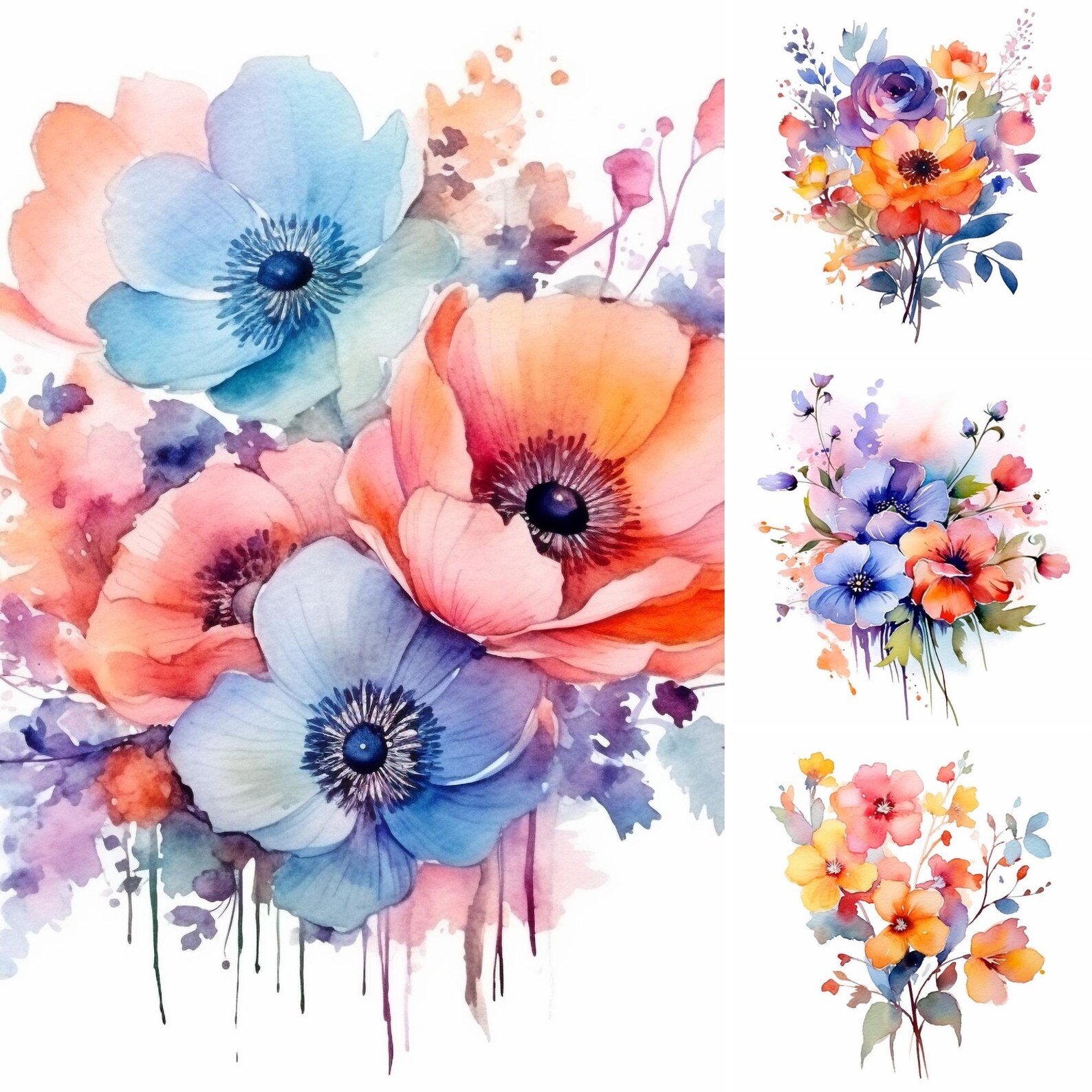 Flower Clipart Bundle 6 Pink Watercolor Clipart Spring - Etsy