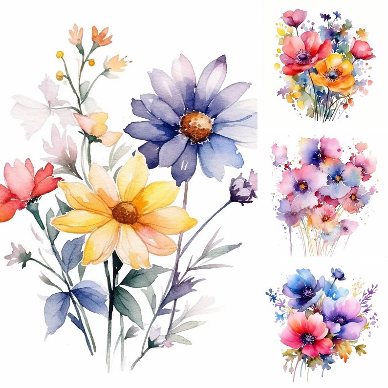 Flower Clipart Bundle 3 Pink Watercolor Clipart Spring - Etsy