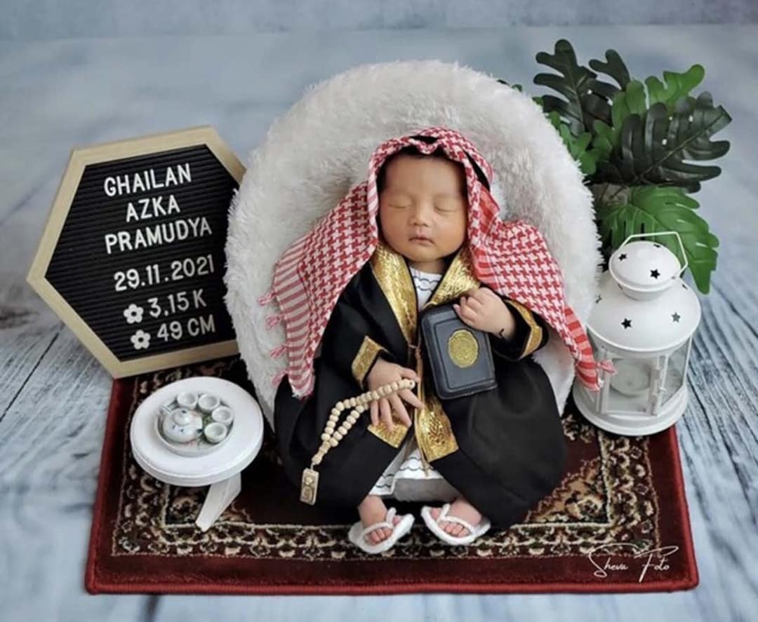 Newborn Baby Boy Abaya Sets 0-6 Years, Abaya and Red Turban, Muslim T ...