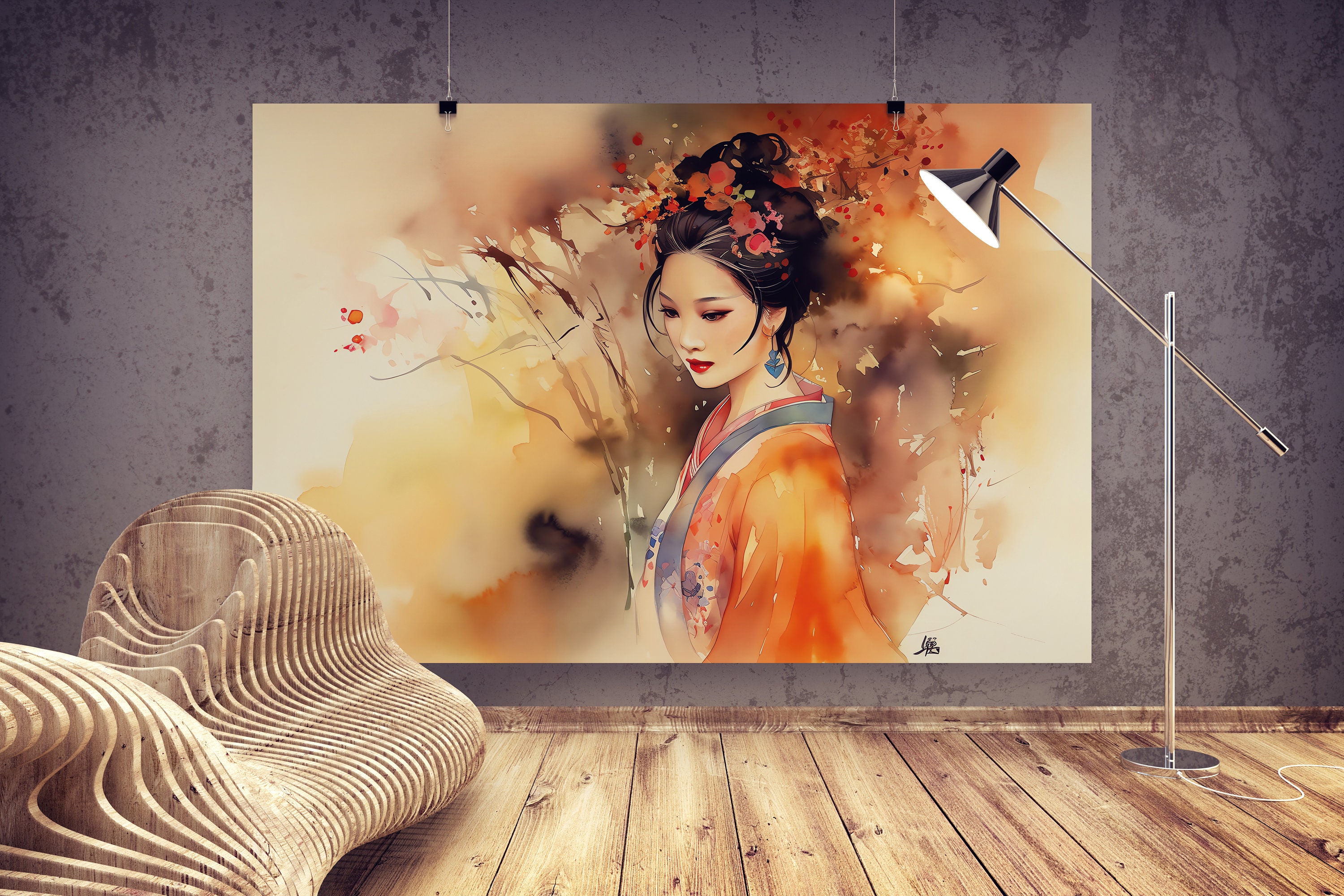 Watercolor Painting of a Geisha in Summer Colors, Digital Download - Etsy