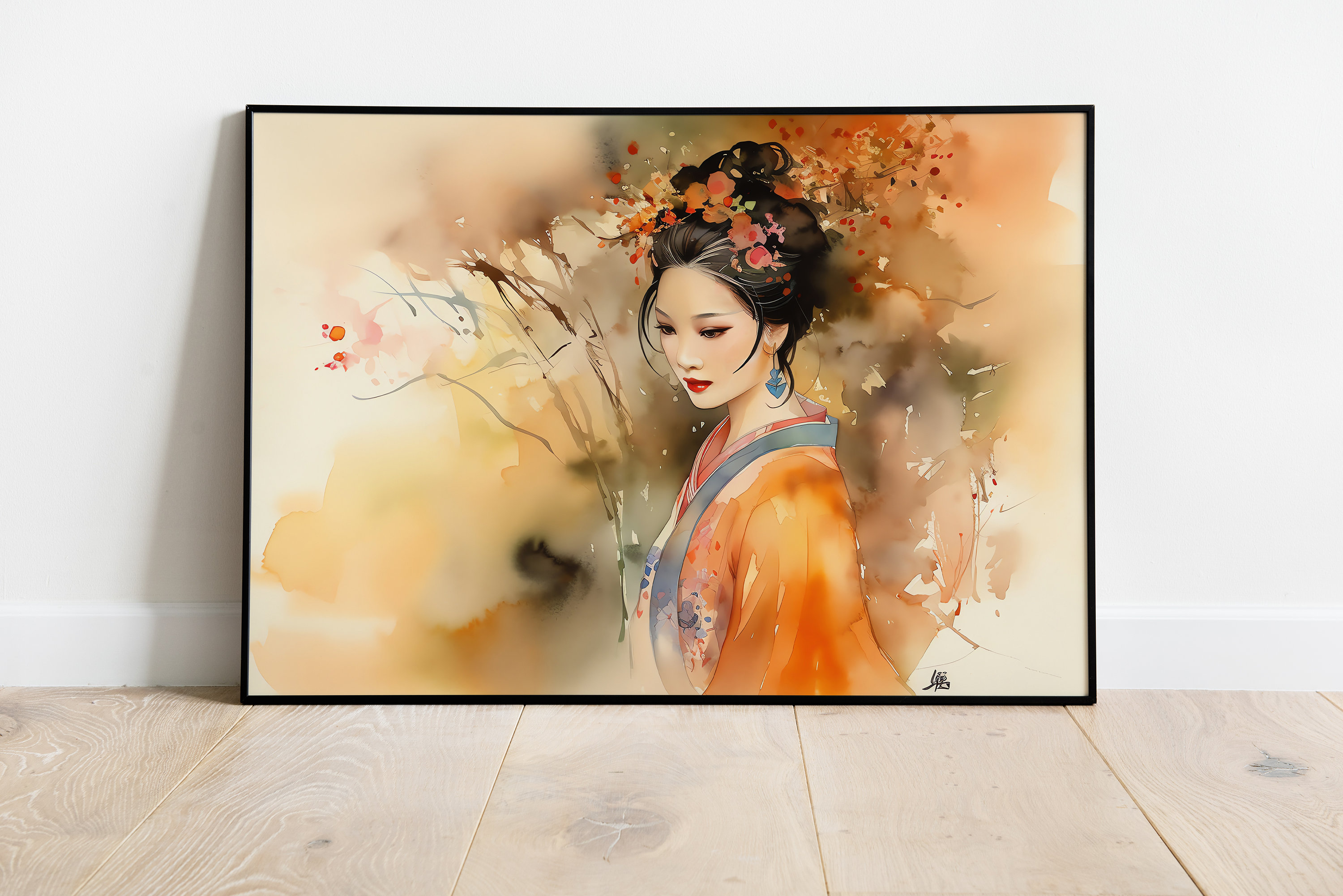 Watercolor Painting of a Geisha in Summer Colors, Digital Download - Etsy