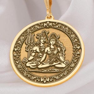 14K Solid Gold Shiva Parvati Pendant, Hindu Deity Necklace Shiv Shakti ...