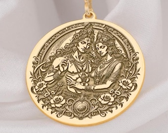 14K Solid Gold Shiva Parvati Pendant, Hindu Deity Necklace Shiv Shakti ...