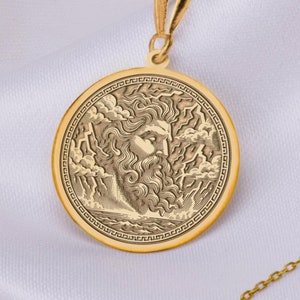 Zeus 14K Solid Gold Charm Necklace, Thunder God Charm Pendant, Zeus ...