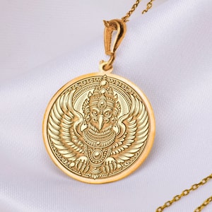14K Solid Gold Garuda Pendant Necklace, Garuda Silver Pendant , Devotee ...