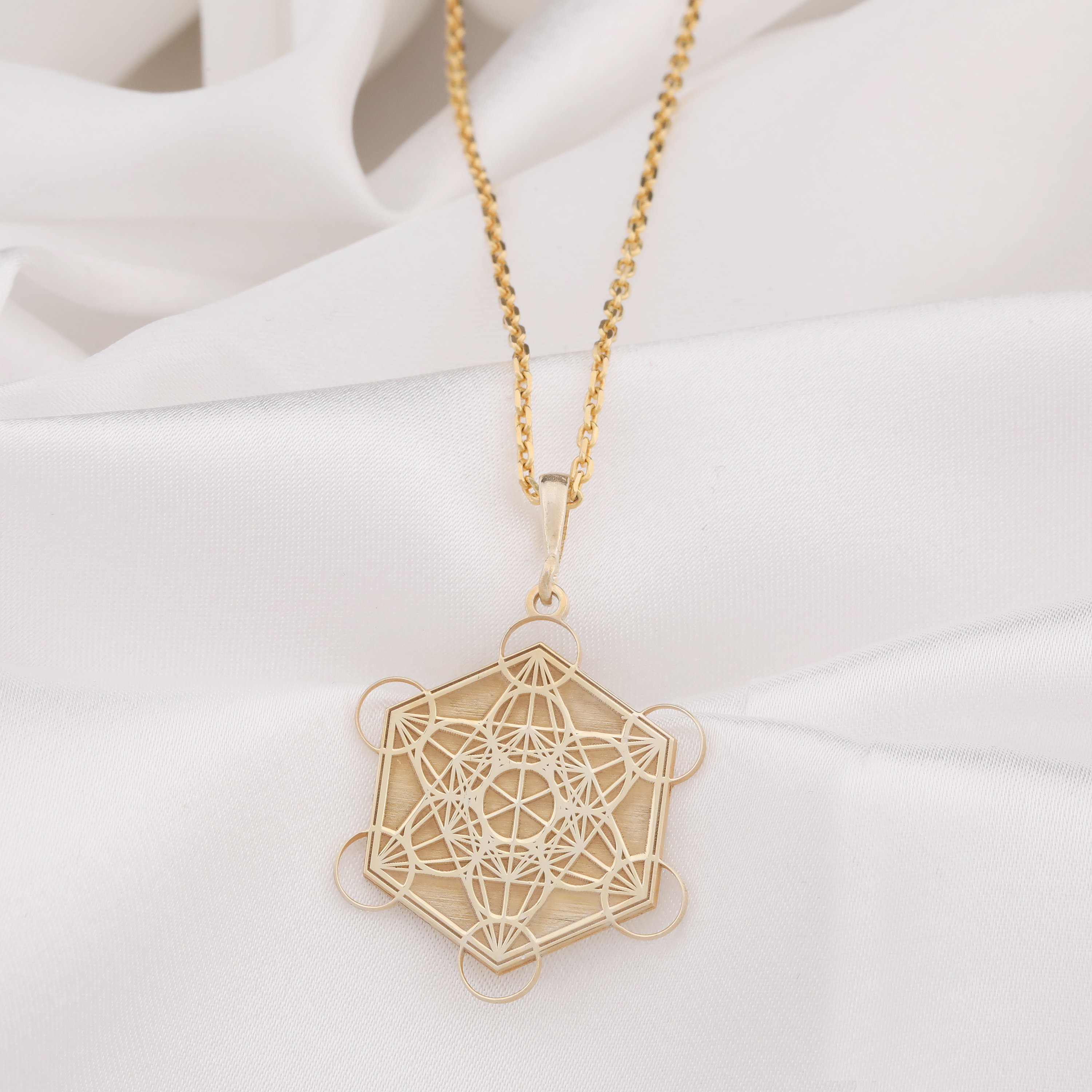 14K Solid Gold Metatron Cube Necklace, Sacred Geometry Merkaba ...