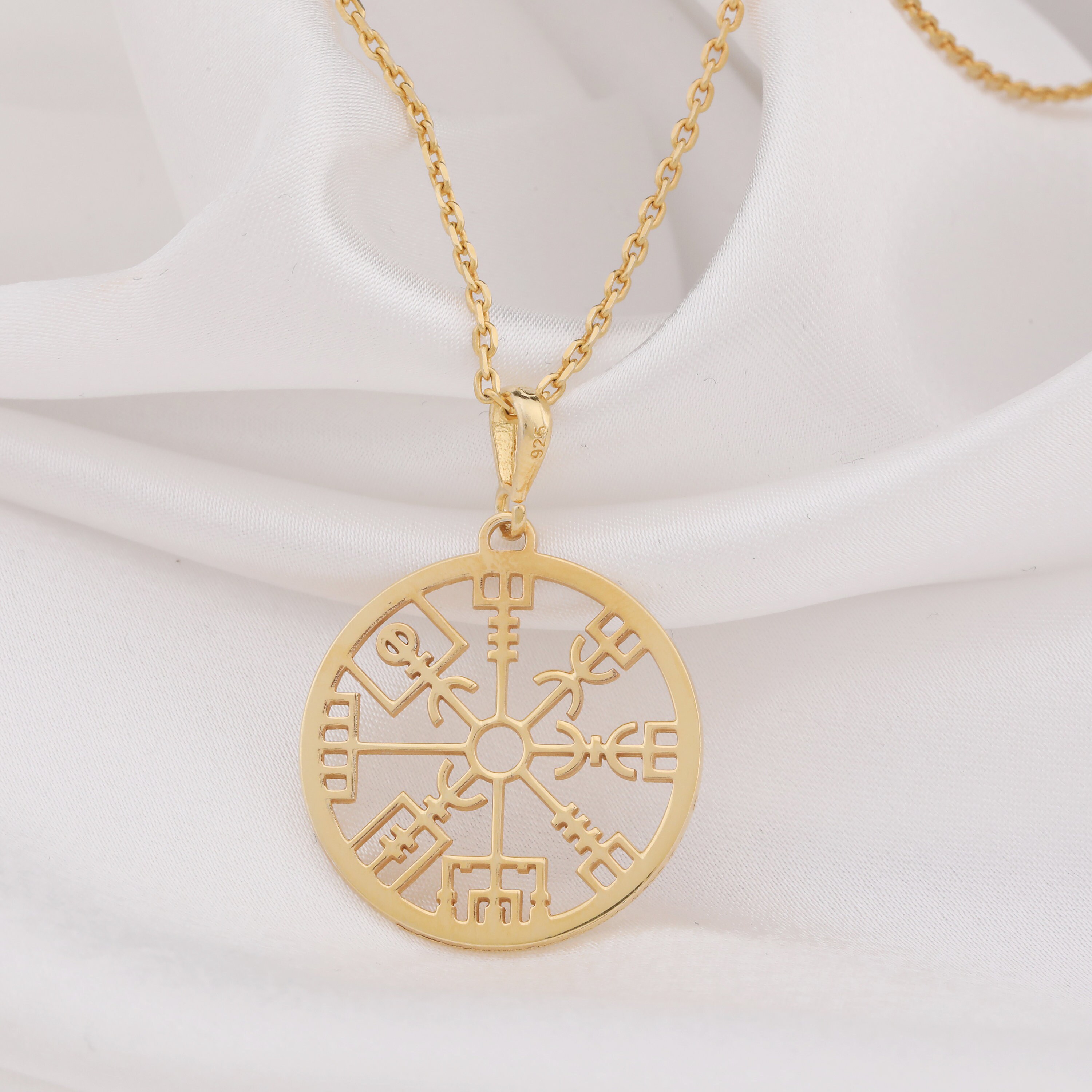 14K Solid Gold Vegvisir Compass Necklace Silver Viking - Etsy