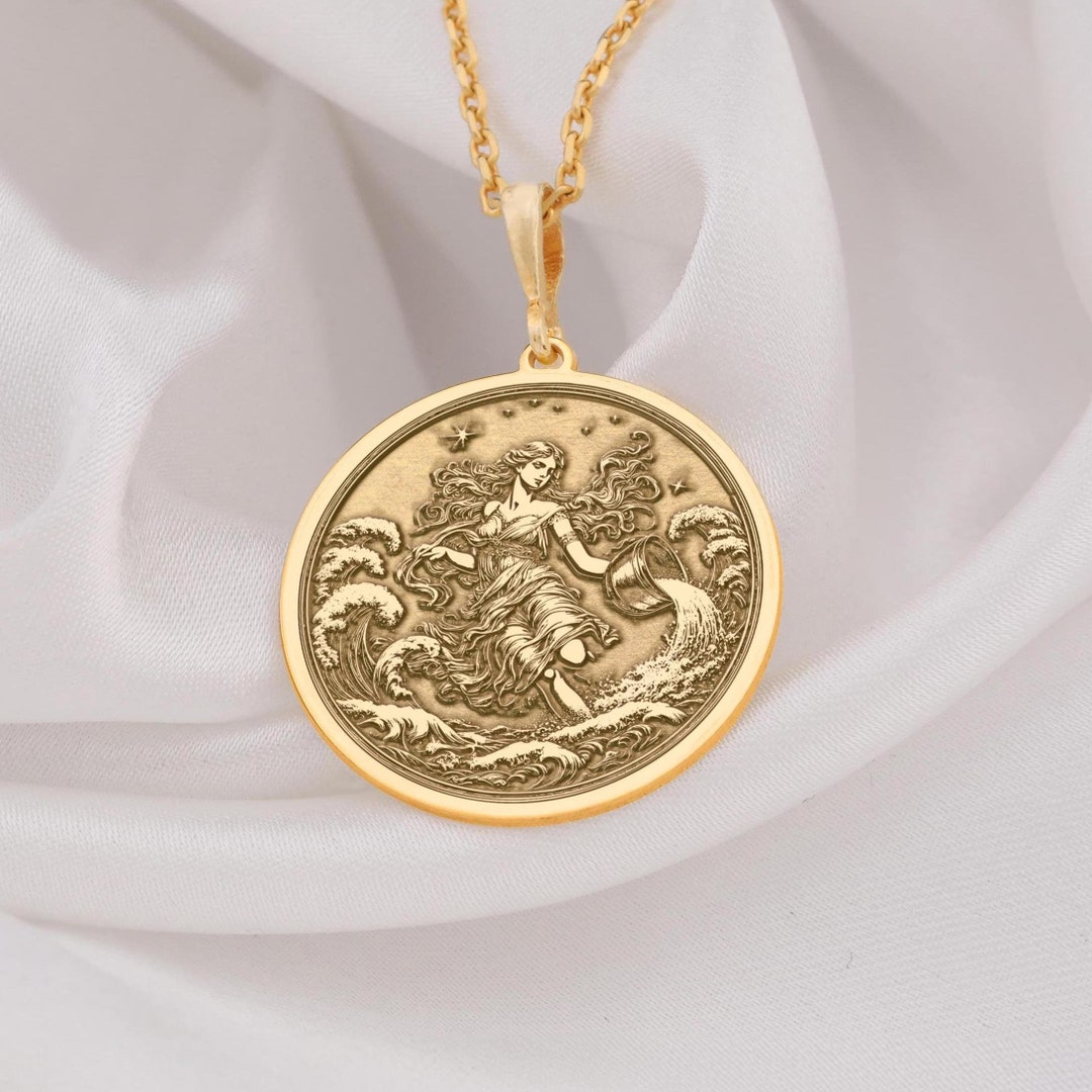 Aquarius Necklace: 14K Real Gold Water Pitcher, Horoscope Jewelry - Etsy