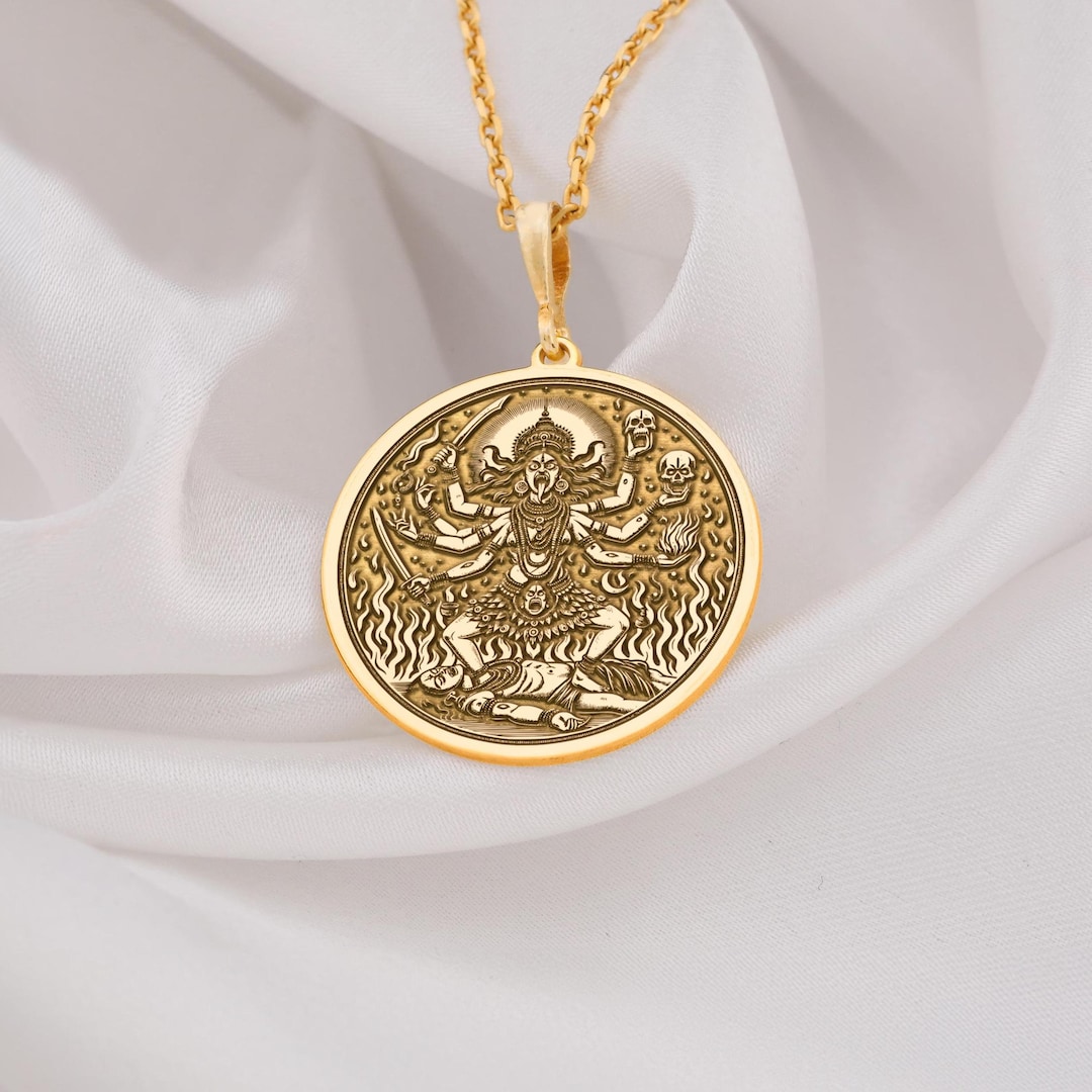 Kali Ma Necklace, 14K Gold Hindu Goddess Charm , Garland of Skulls ...