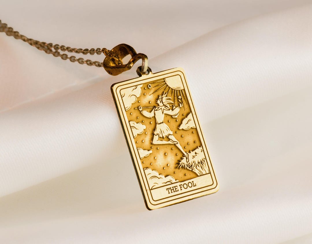 14K Solid Gold the Fool Tarot Necklace - Arcana Cliff Walker Coin ...