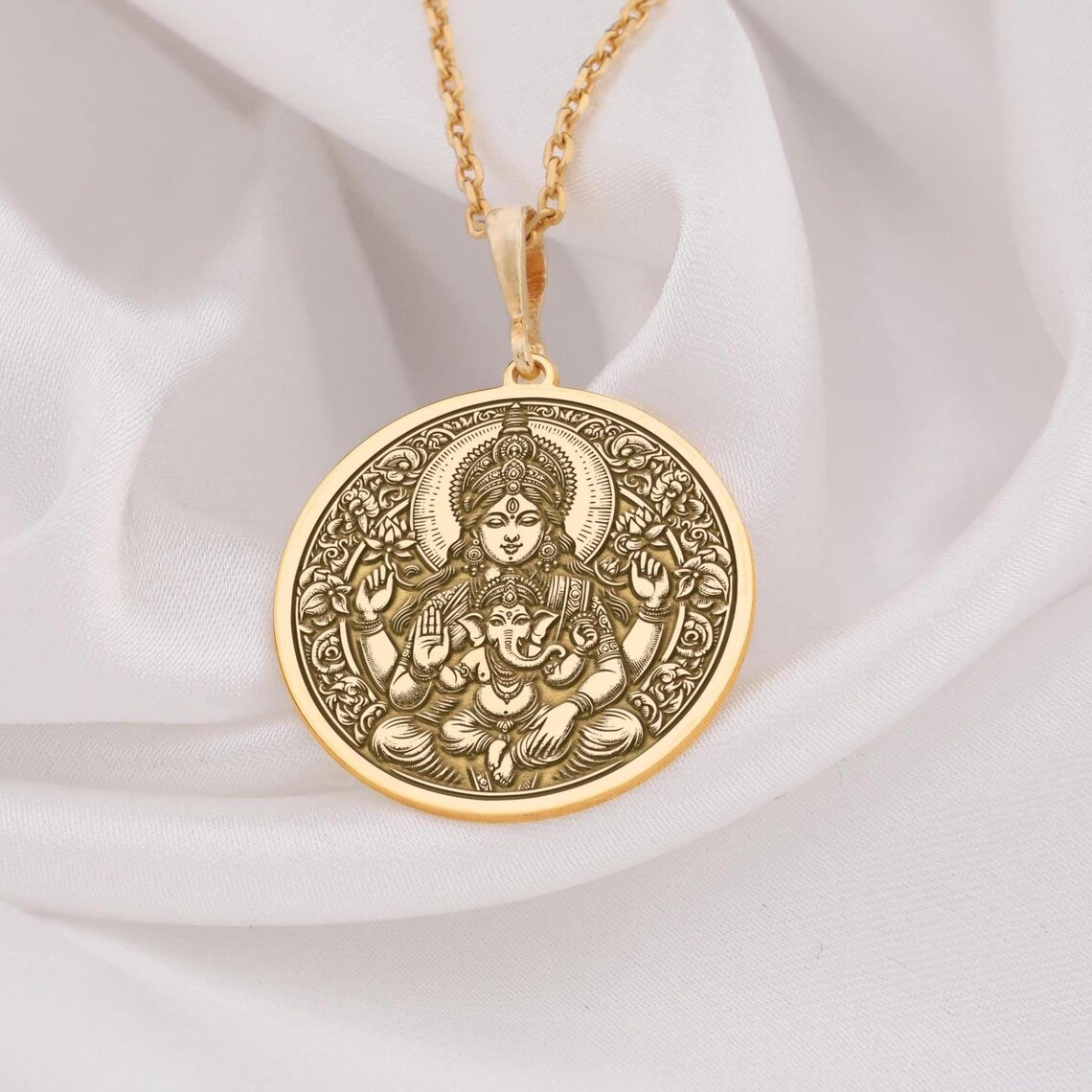 14K Solid Gold Parvati Goddess Coin - Sculptural Divine Mother Talisman ...