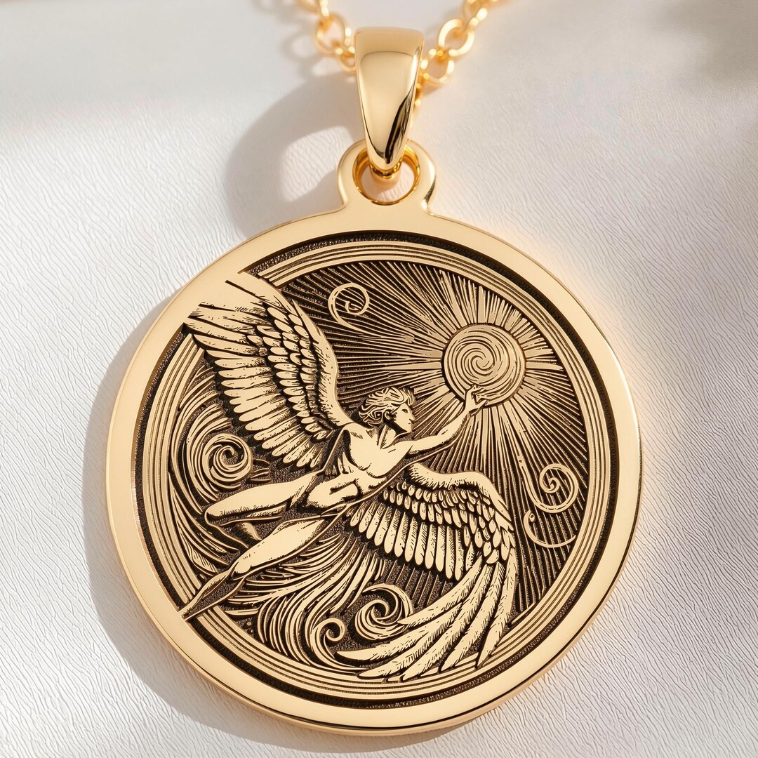 14K Solid Gold Icarus Medallion Coin - Greek Mythology Melting Wings ...
