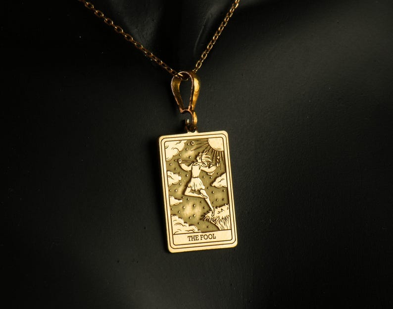 14K Solid Gold the Fool Tarot Necklace - Arcana Cliff Walker Coin ...