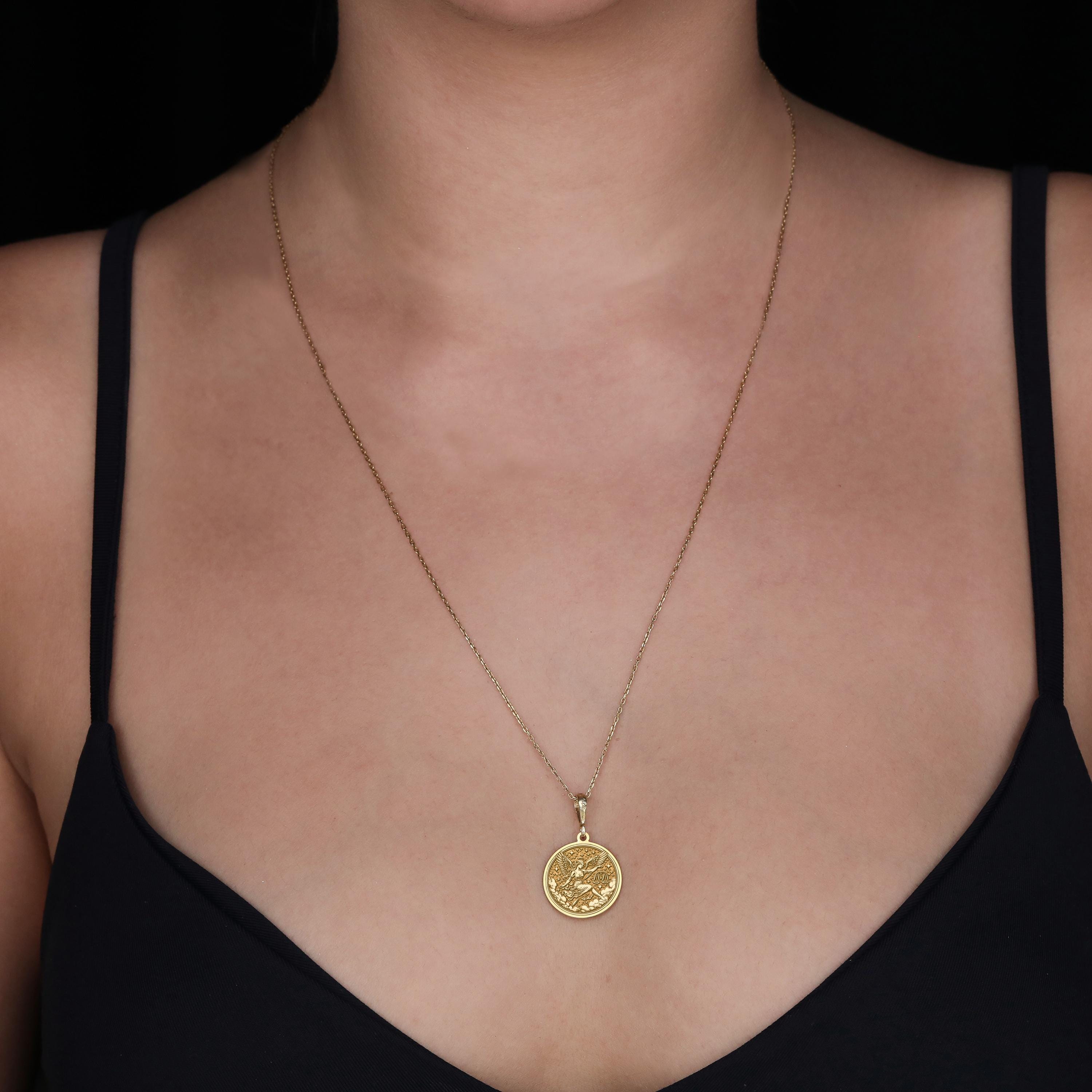 14K Solid Gold Libra Zodiac Coin Pendant - Celestial Scales Talisman - Etsy