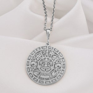 14K Solid Gold Aztec Calendar Pendant, Mayan Gold Jewelry, Perpetual ...