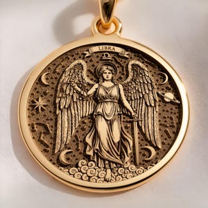 14K Solid Gold Libra Zodiac Coin Pendant - Celestial Scales Talisman - Etsy