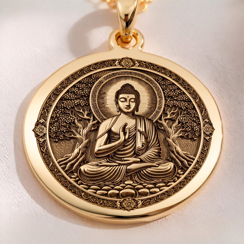 14K Solid Gold Buddha Pendant Necklace - Dhyana Mudra Zen Talisman - Etsy