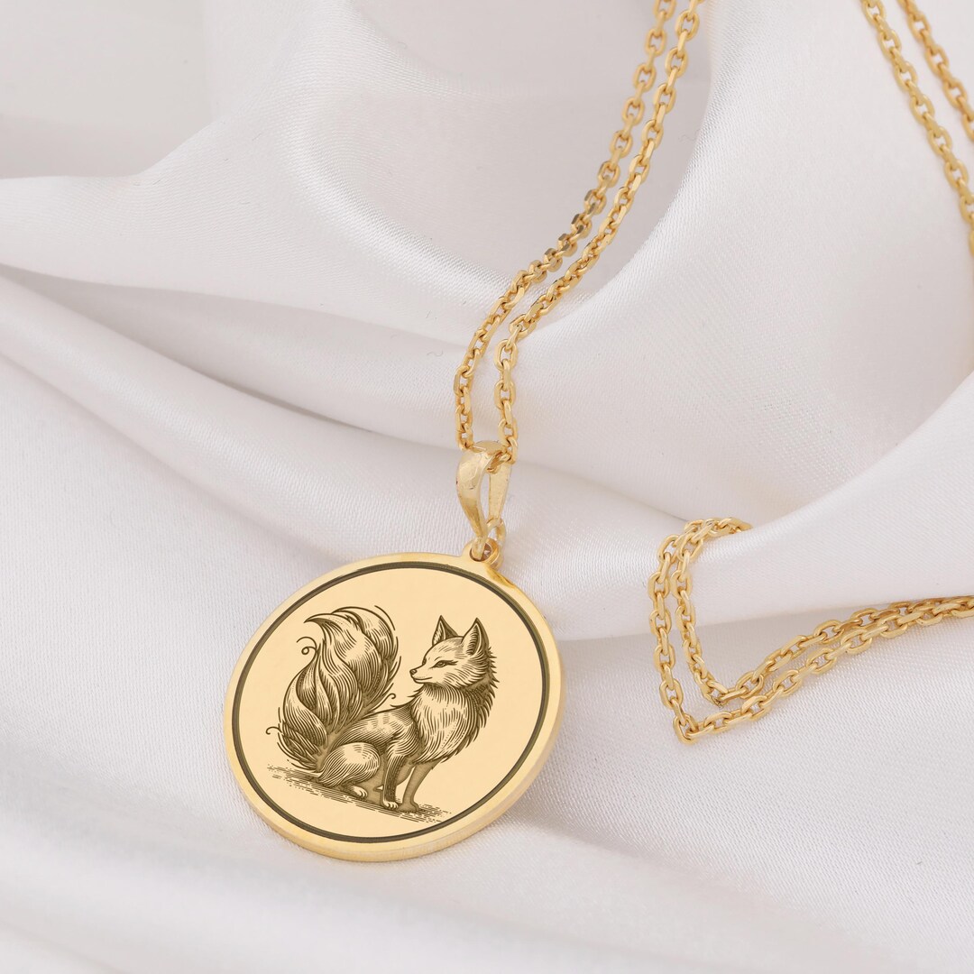14K Solid Gold Fox Charm Necklace, Cute Fox Silver Charm Pendant, Fox ...