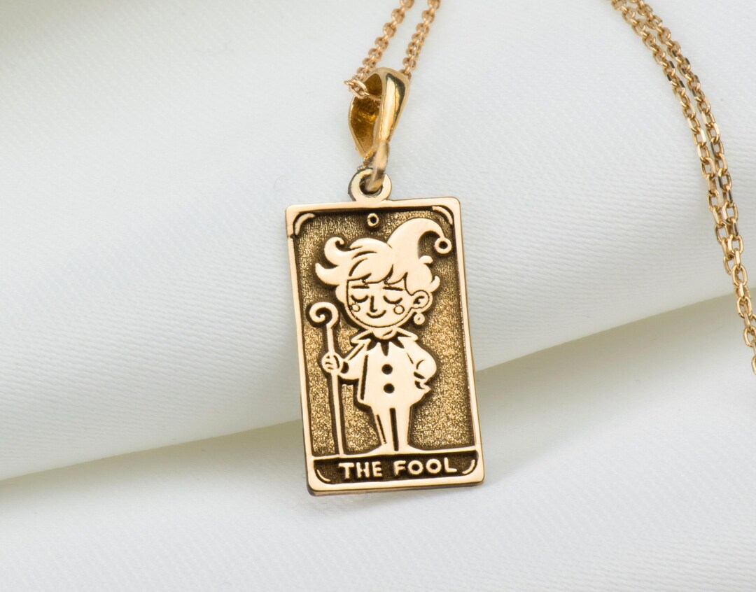 14K Solid Gold the Fool Tarot Card Necklace - Major Arcana Coin Pendant ...