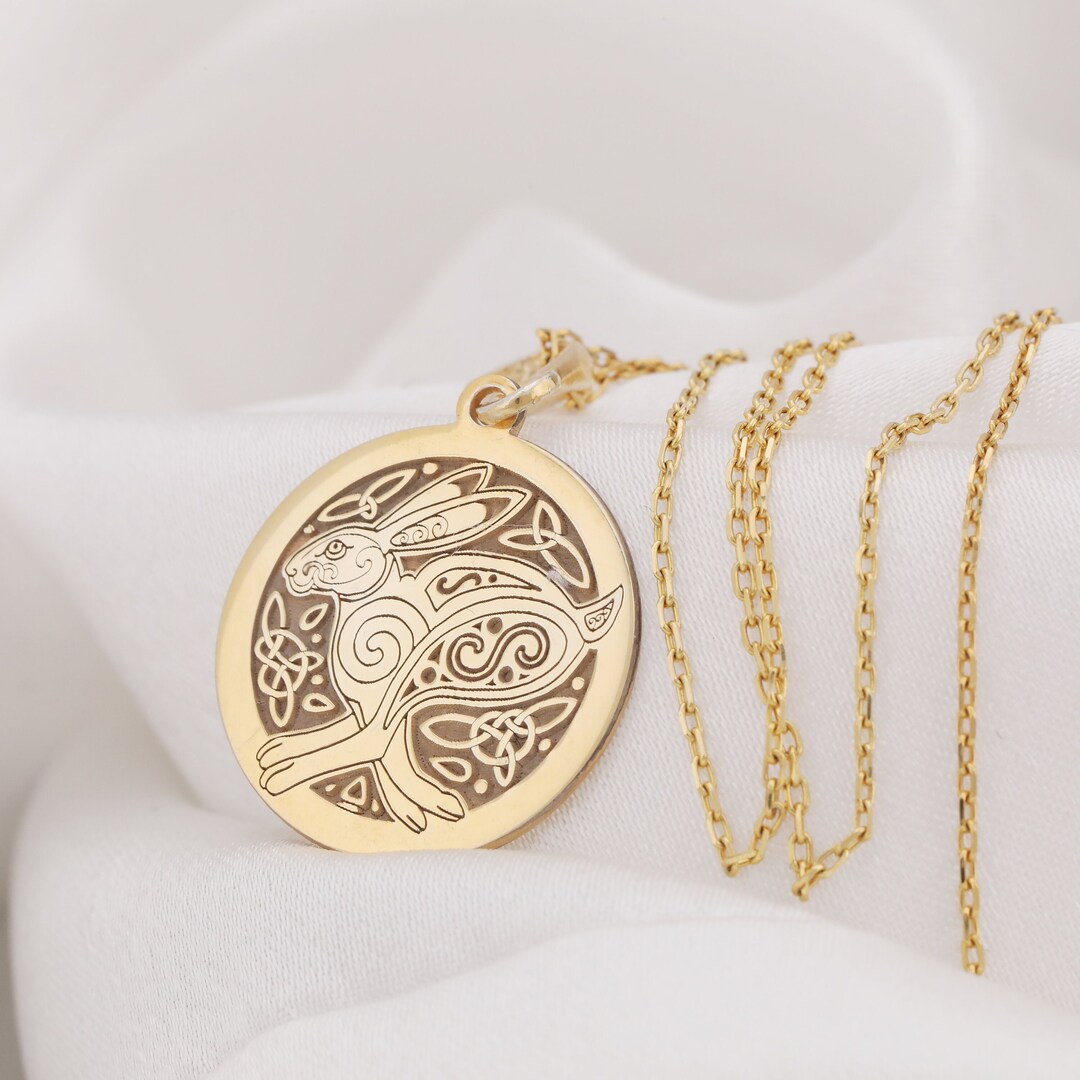 14K Solid Gold Rabbit Necklace, Silver Rabbit Charm Necklace, Silver ...