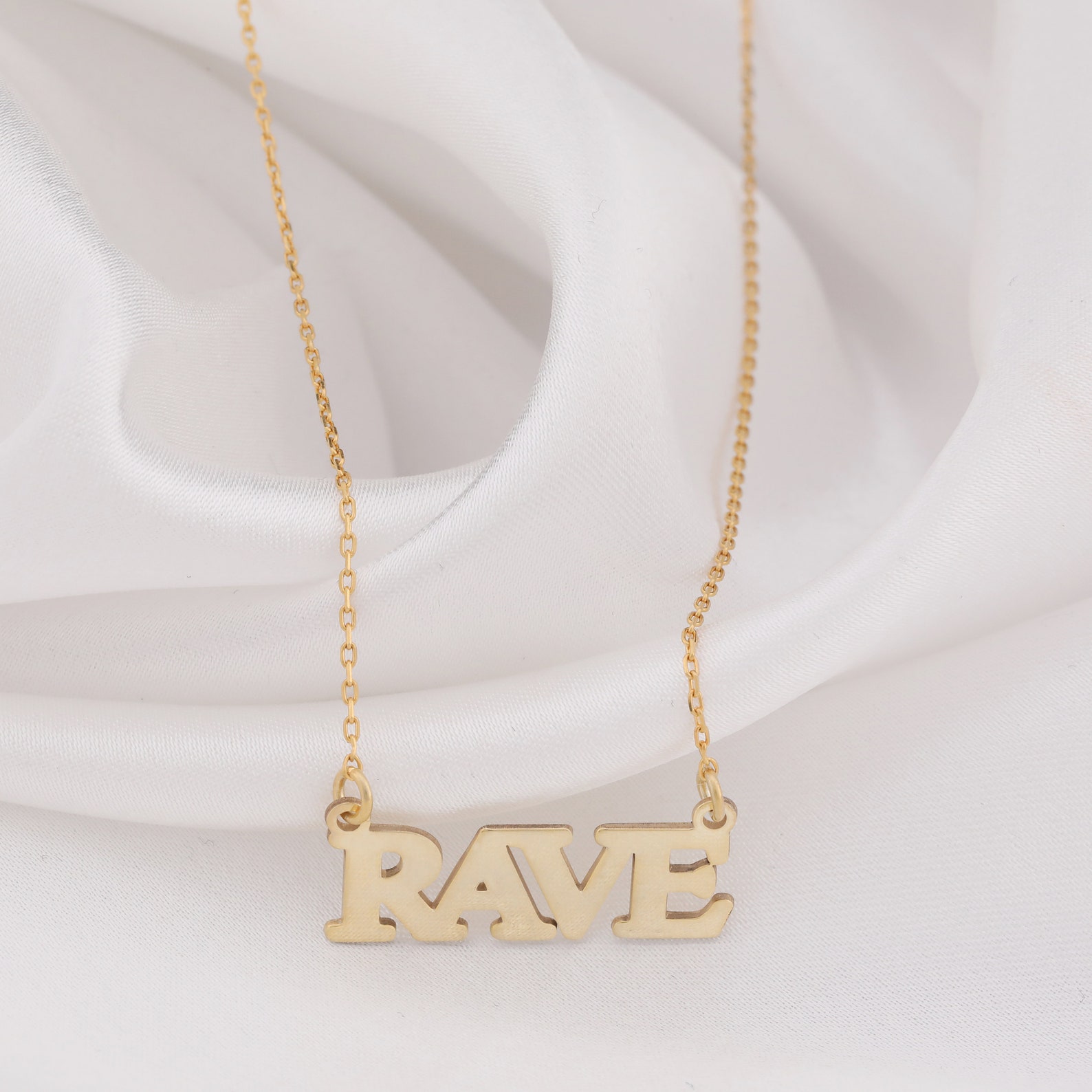 14K Solid Gold Rave Necklace , Silver Rave Necklace, Minimal Rave ...