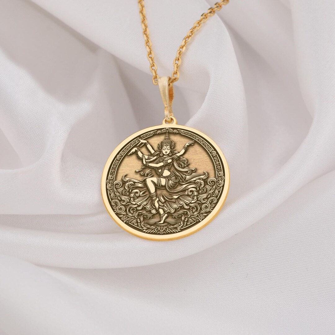 Apsara 14K Solid Gold Charm Necklace, Hindu Celestial Nymphs,buddhist ...
