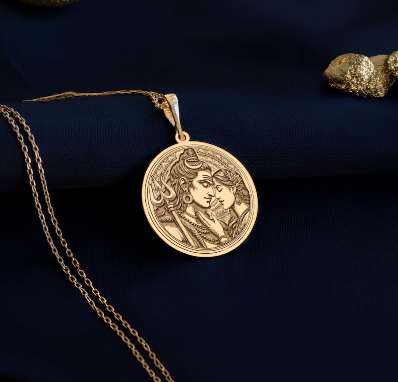14K Solid Gold Shiva Parvati Pendant, Hindu Deity Necklace Shiv Shakti ...