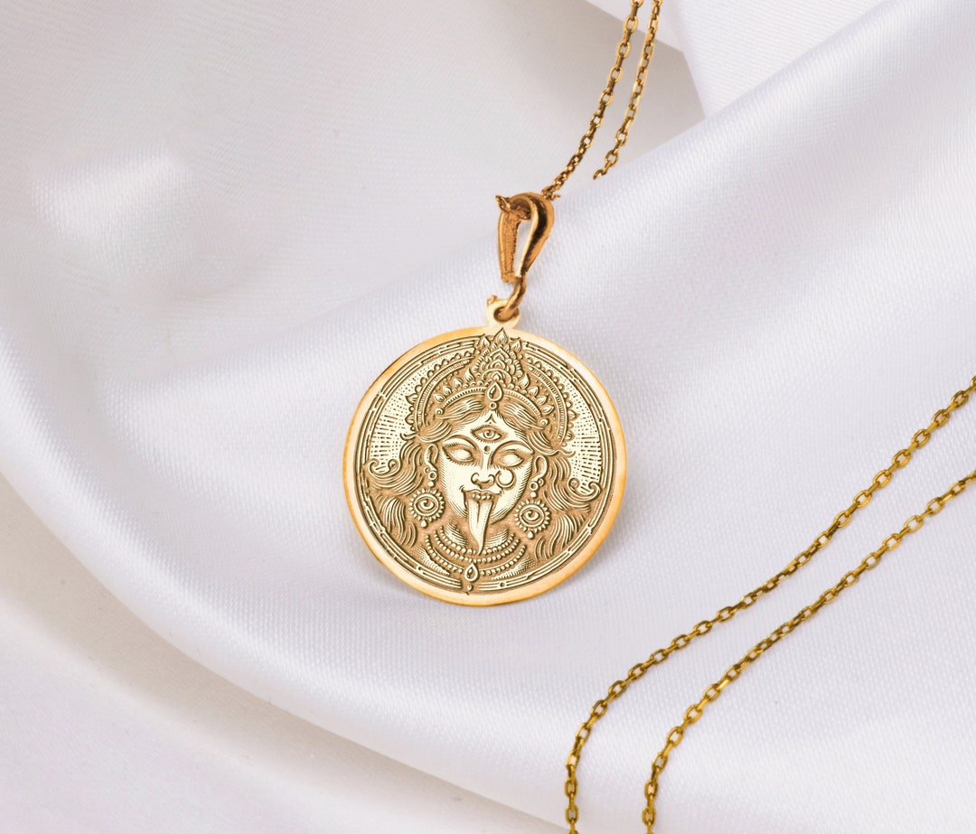 14K Solid Gold Kali Charm Necklace, Kali Silver Pendant, Hindu Feminen ...