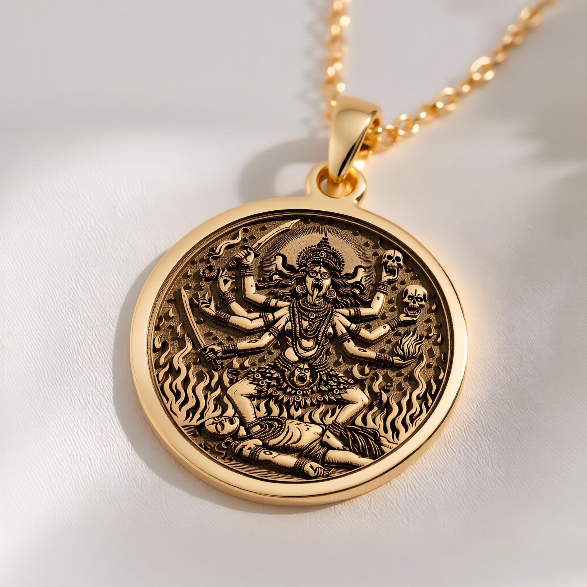 14K Solid Gold Kali Ma Pendant, Dark Mother Shakti Transformation ...