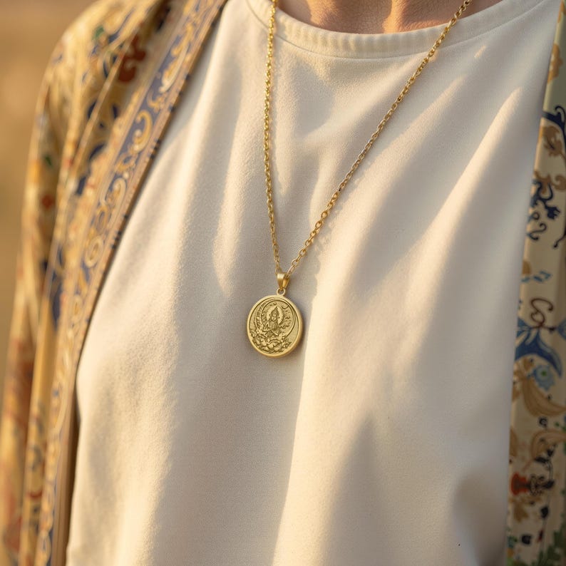 14K Solid Gold Chandra Moon Pendant - Vedic Astrology Antelope Chariot ...