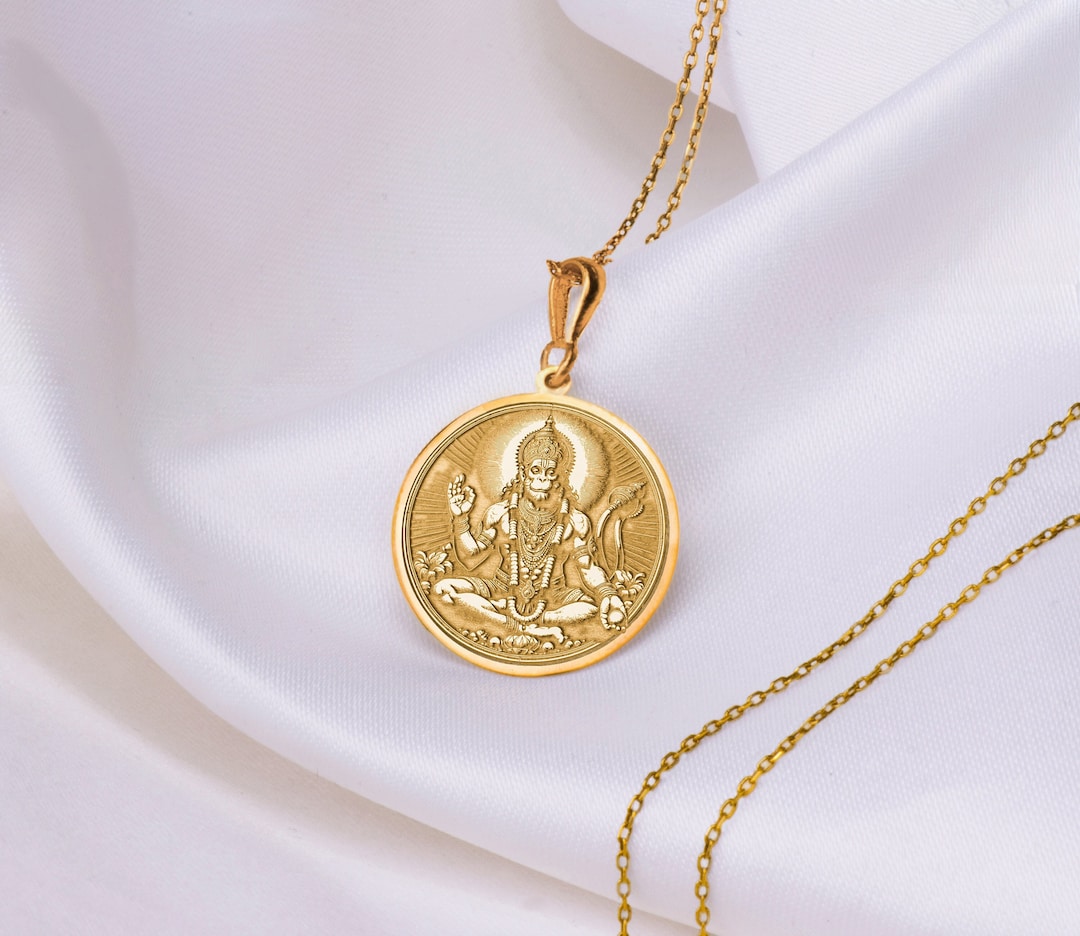 14K Solid Gold Sri Hanuman Charm Necklace, Silver Hanuman Charisa Charm ...