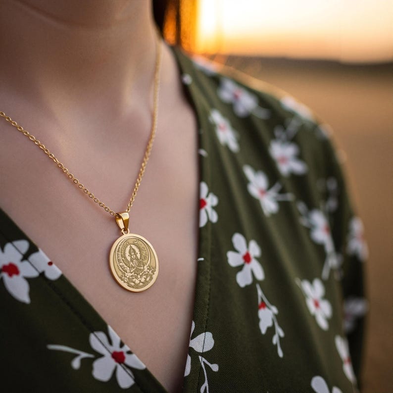 14K Solid Gold Chandra Moon Pendant - Vedic Astrology Antelope Chariot ...