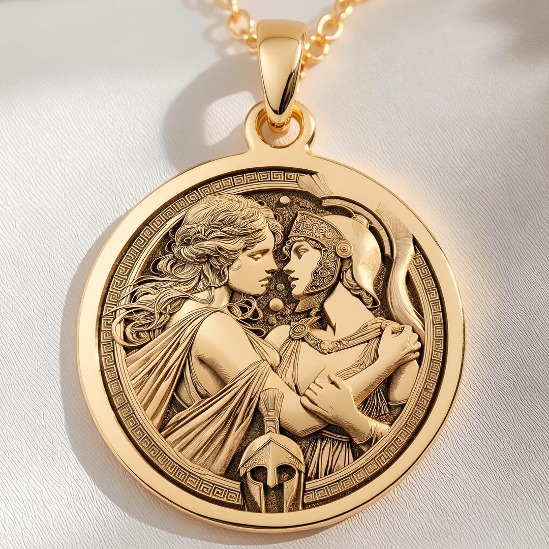 14K Solid Gold Antiope Theseus Necklace - Amazon Warrior Queen Pendant ...