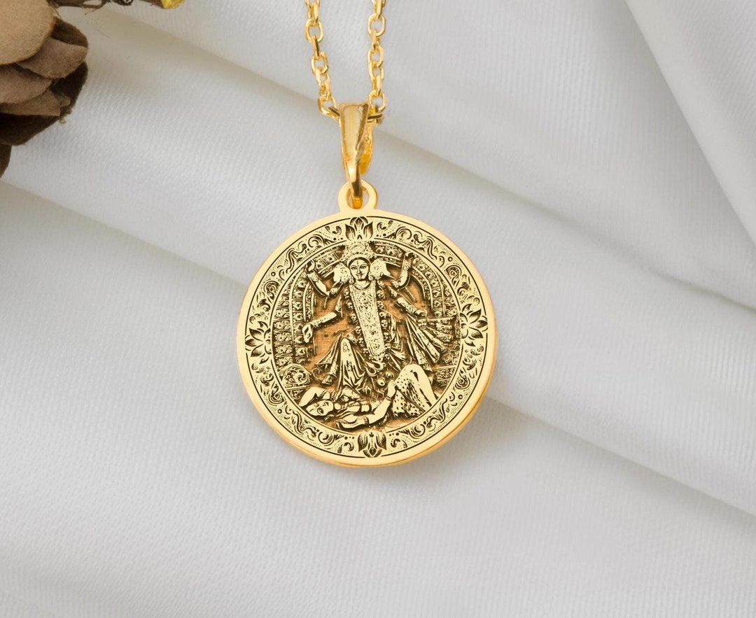 14K Solid Gold Maha Kali Necklace, Kali Charm Pendant Silver, Real Gold ...